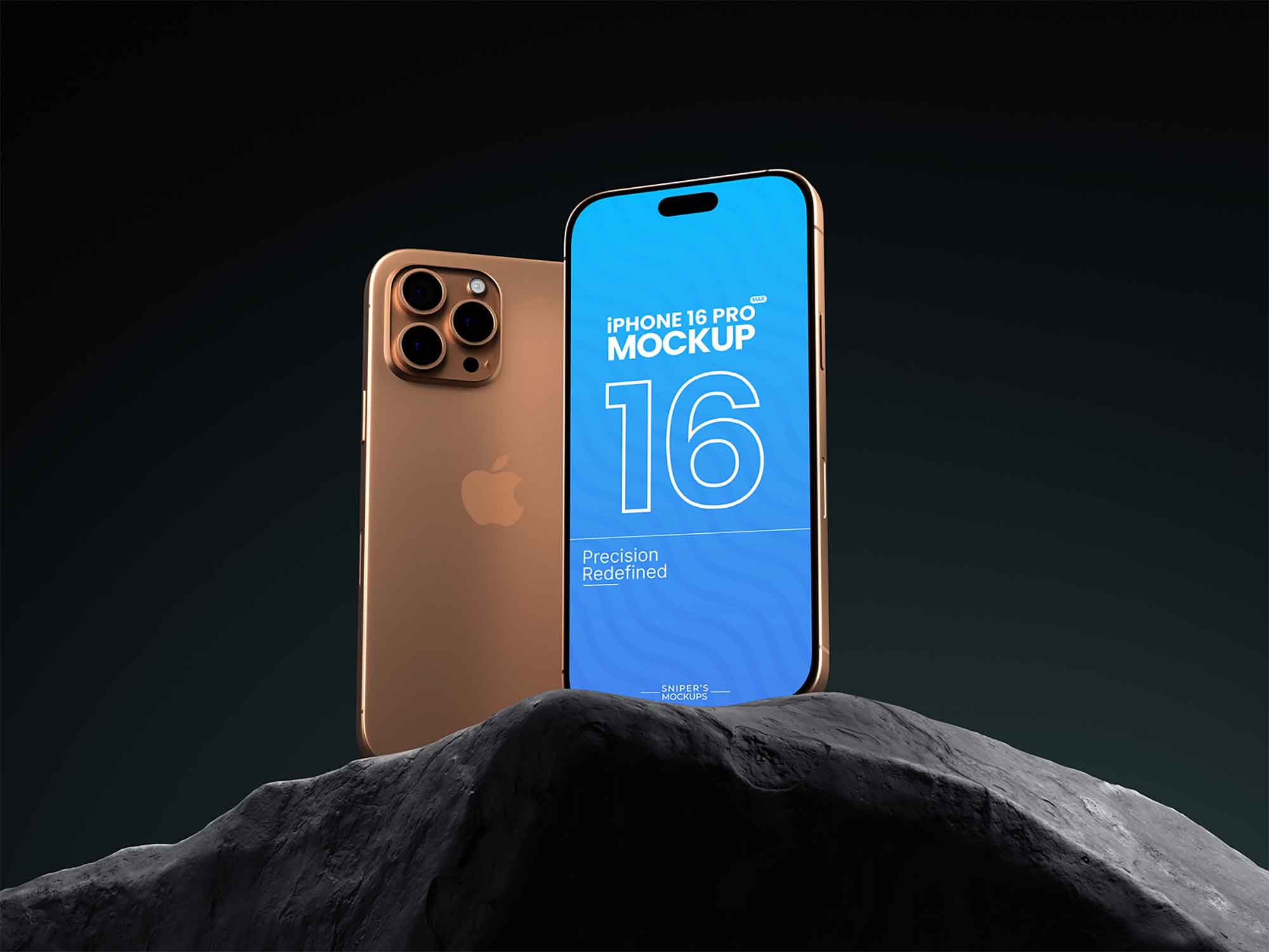 iPhone 16 Pro Mockup on Rocks - Graphics Gaga
